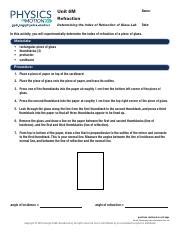 Unit 6m Determining Theindex Refraction Lab Pdf Unit 6M Name Refraction Determining The Index