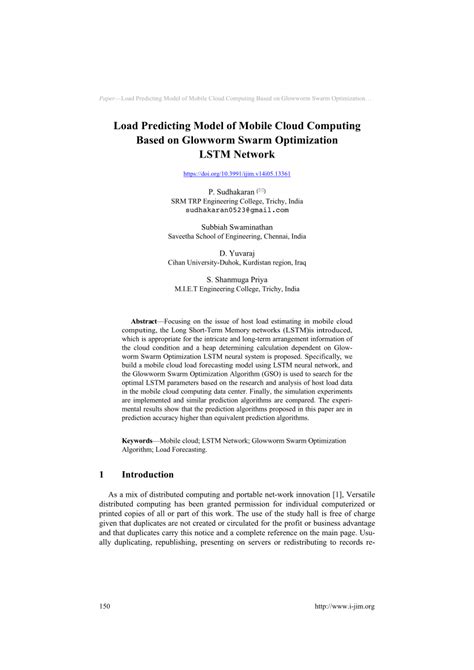 Pdf Load Predicting Model Of Mobile Cloud Computing Based On Glowworm Swarm Optimization Lstm