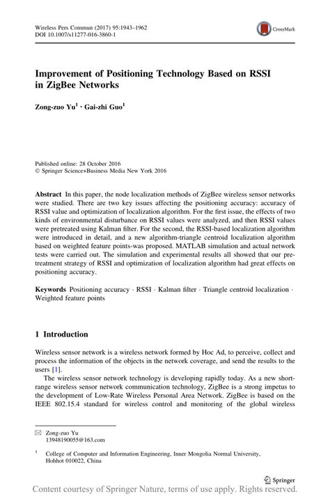 Improvement Of Positioning Technology Based On Rssi In Zigbee Networks