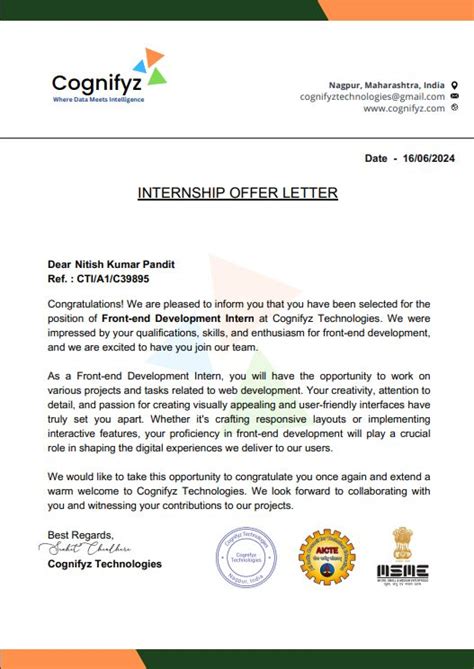 nitish kumar pandit on linkedin internship congnifyz congnifyztech