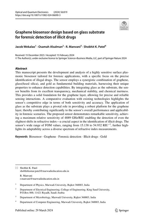 Pdf Graphene Biosensor Design Based On Glass Substrate For Forensic Detection Of Illicit Drugs