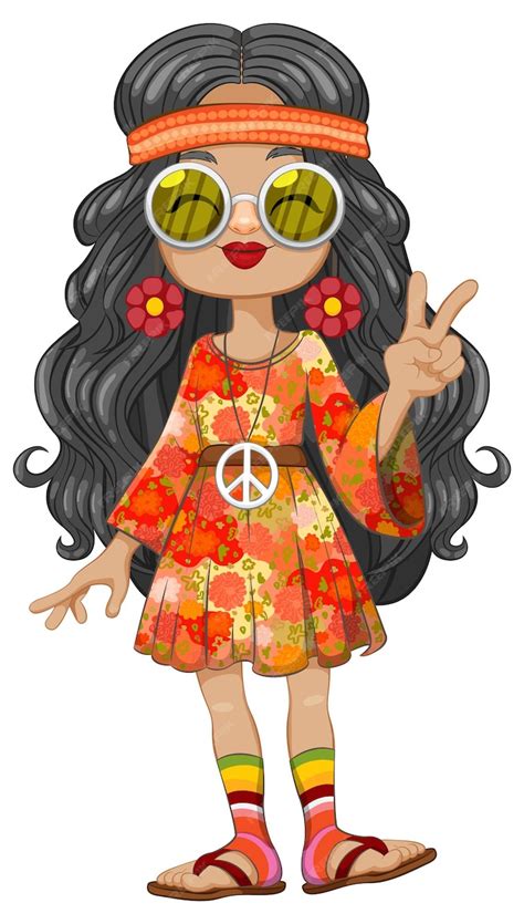 Free Vector Groovy Peaceloving Hippie Girl
