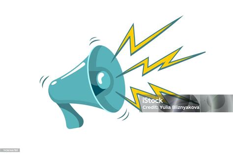 번개 형태의 소리가있는 라우드 스피커 중요 이벤트 알림 아이콘입니다 블루 메가폰의 벡터 일러스트 레이 션 개념에 대한 스톡 벡터