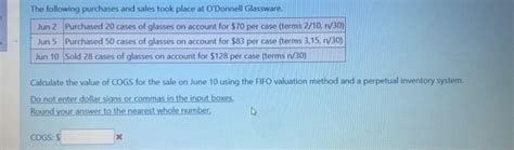 Solved Calculate The Value Of COGS For The Sale On June Chegg Com