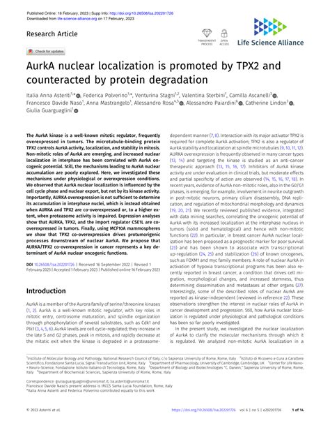 Pdf Aurka Nuclear Localization Is Promoted By Tpx2 And Counteracted By Protein Degradation