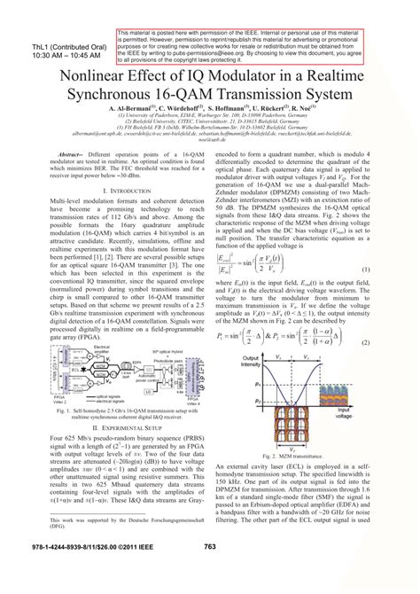Pdf Nonlinear Effect Of Iq Modulator In A Realtime Synchronous 16 Qam