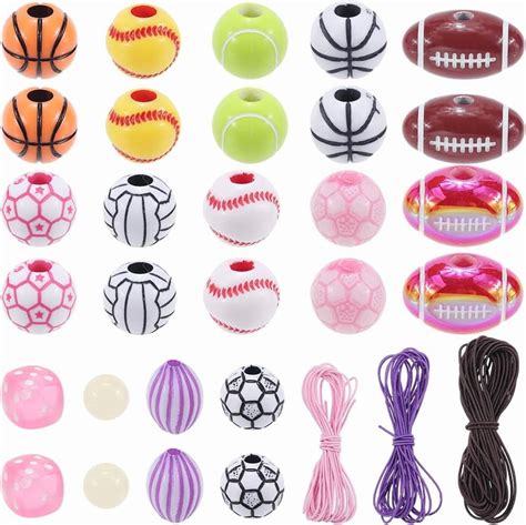 1 Box 192pcs Acrylic Sports Bead Bracelet Kit Sports Pendant Beads