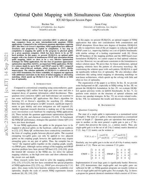 Pdf Optimal Qubit Mapping With Simultaneous Gate Absorption
