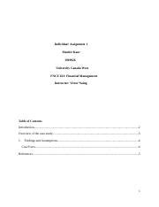 FNCE Individual Assignment Docx Individual Assignment Manbir Kaur University