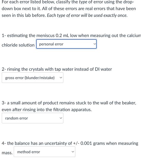 Solved For Each Error Listed Below Classify The Type Of Chegg