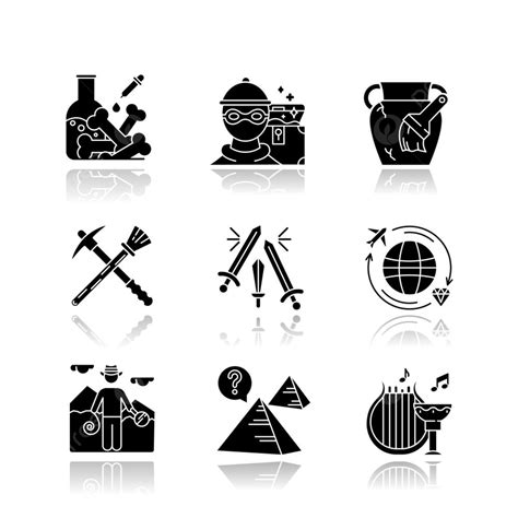 Archeology Drop Shadow Black Glyph Icons Set Amphora Culture Reflection Png And Vector With