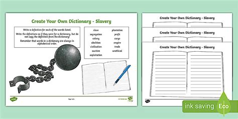 Editable Slavery Keywords Create Your Own Dictionary Activity