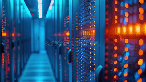 Rows Of Server Racks With Glowing Lights In A Data Center Stock Illustration Illustration Of