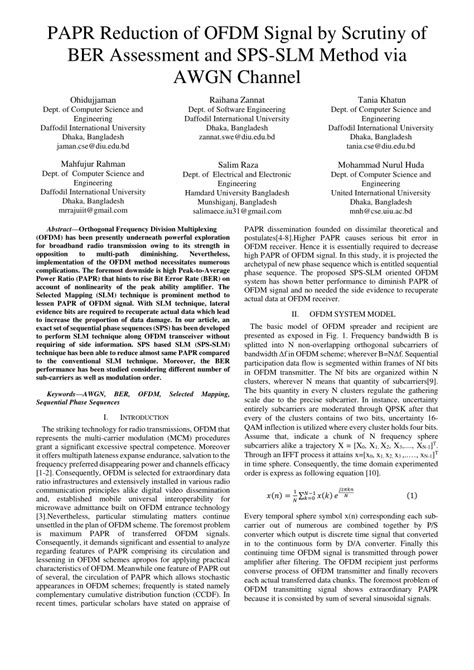 Pdf Papr Reduction Of Ofdm Signal By Scrutiny Of Ber Assessment And
