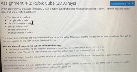 solved assignment 4 b rubik cube 3d arrays collapse