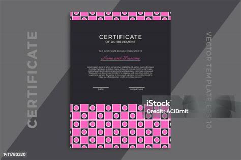 졸업 또는 과정 완료를위한 트렌디 한 비즈니스 디플로마 모형 현대적인 최소한의 기하학적 패턴을 가진 감사의 수직 어두운 템플릿 벡터 배경 Eps 10 감사장에 대한 스톡