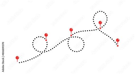 Dotted Line Path With Location Map Pins Line Path With Pointers Dotted Pathway Airplane