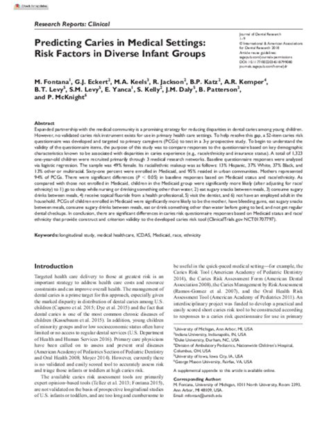 Pdf Predicting Caries In Medical Settings Risk Factors In Diverse Infant Groups