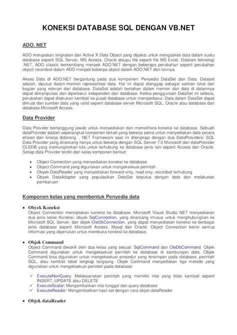 PDF KONEKSI DATABASE SQL DENGAN VB Info Kuliah KONEKSI DATABASE SQL DENGAN VB NET ADO NET
