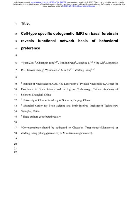 Pdf Cell Type Specific Optogenetic Fmri On Basal Forebrain Reveals Functional Network Basis Of