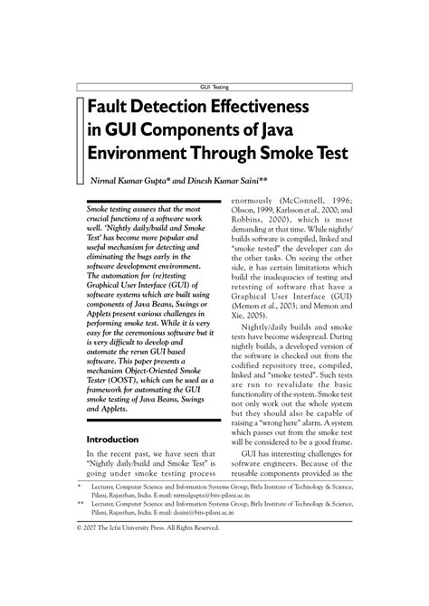 Pdf Fault Detection Effectiveness In Gui Components Of Java Environment Through Smoke Test