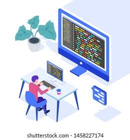 Programming Concept Web Engineer Work Man Stock Vector Royalty Free