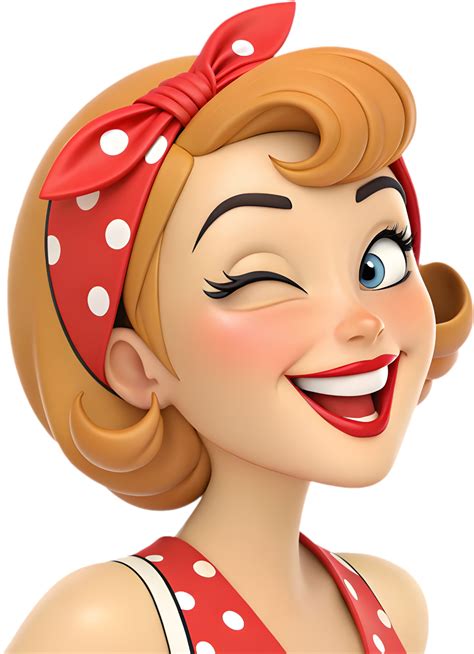 Pin Up Girl Icon With Flirtatious Exaggerated Expression For Retro