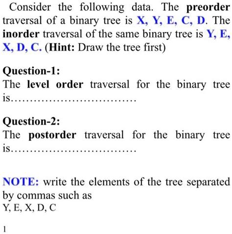 Solved Consider The Following Data The Preorder Traversal Of A Binary
