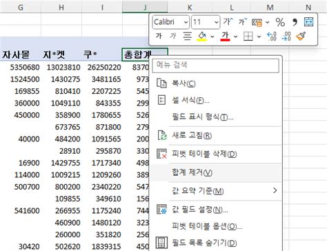 피벗테이블 총 합계 값 왼쪽에 보이게 하기 온엠디 이커머스 매거진