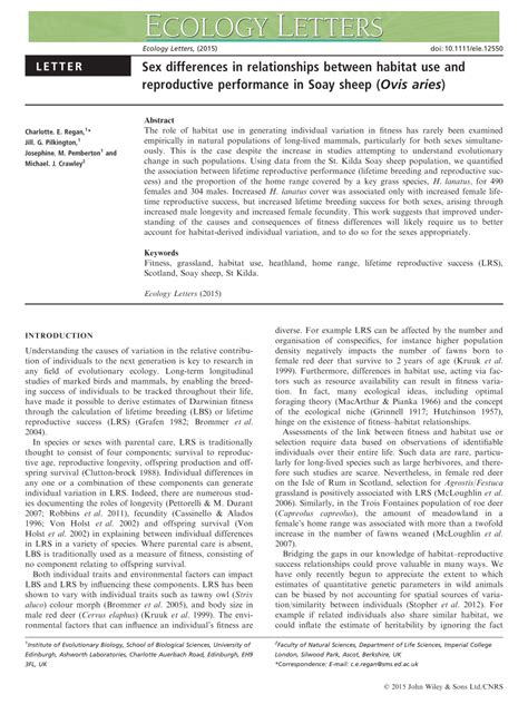 Pdf Sex Differences In Relationships Between Habitat Use And