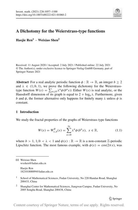 A Dichotomy For The Weierstrass Type Functions Request Pdf