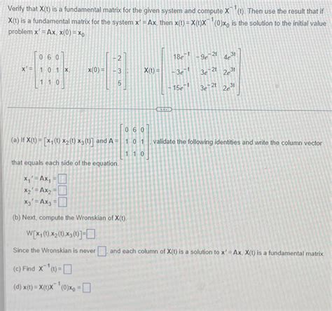 solved verify that x t is a fundamental matrix for the