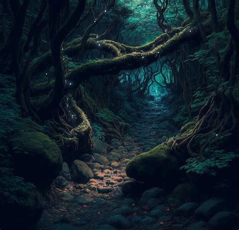 Premium Photo A Forest With A Path That Has A Tree With Branches On It