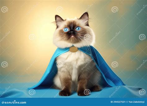 Birman Cat Dressed As A Fireman On Blush Color Background Royalty Free