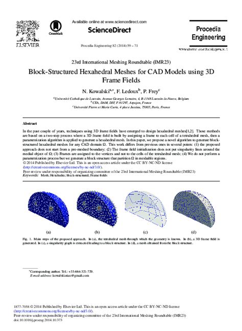 Pdf Block Structured Hexahedral Meshes For Cad Models Using 3d Frame Fields