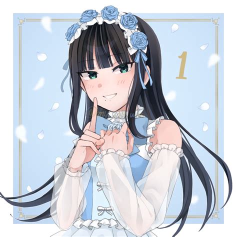 Safebooru 1girl Alternate Costume Bare Shoulders Black Hair Blue