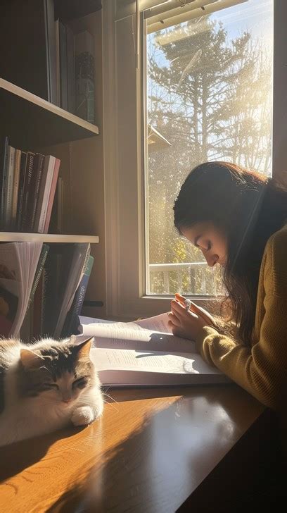 Free Studying With Cat Image Study Cat Woman Download At Stockcake