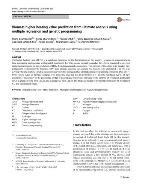 2019 Biomass Higher Heating Value Prediction From Ultimate Analysis