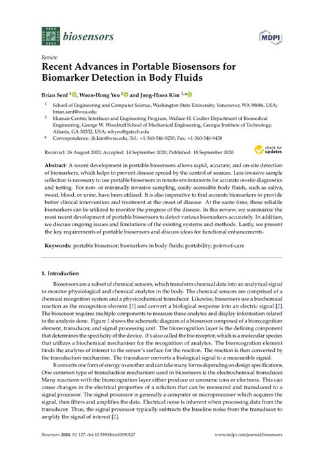 Pdf Recent Advances In Portable Biosensors For Biomarker Detection In Body Fluids