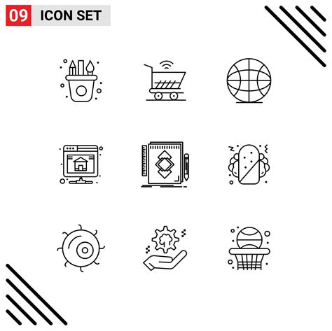 Set Of 9 Vector Outlines On Grid For Identity Design Globe Server Database Editable Vector