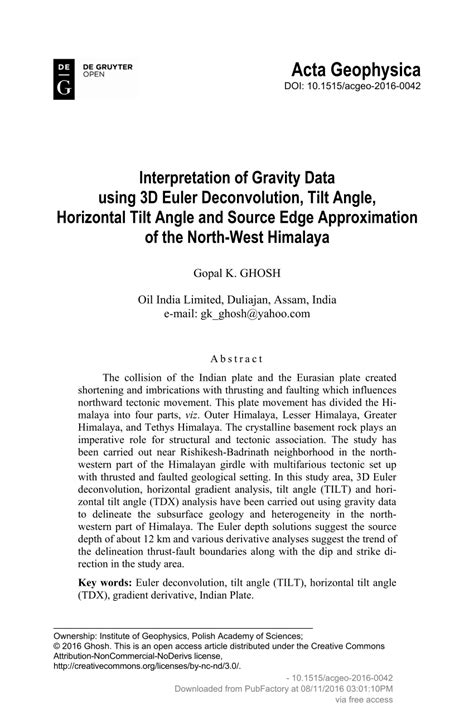pdf interpretation of gravity data using 3d euler deconvolution tilt