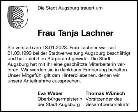 Traueranzeigen Von Tanja Lachner Augsburger Allgemeine Zeitung