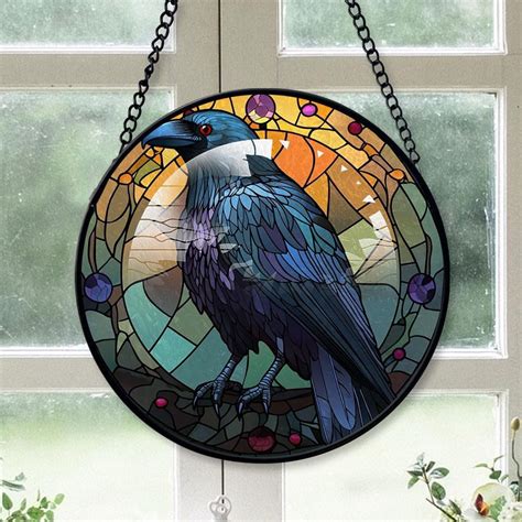 Customized Crow Stained Glass Crow Suncatchers Crow Window Hangings