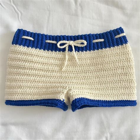 Repop Crochet Low Rise Shorts Blue And Cream Depop