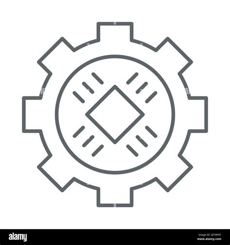 Central Processor In Gear Thin Line Icon Information Technology Concept Microchip In Cogwheel
