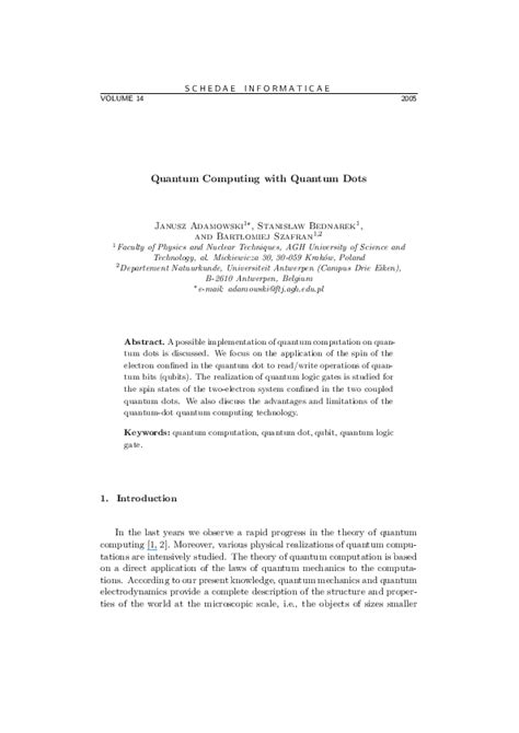 Pdf Quantum Computing With Quantum Dots