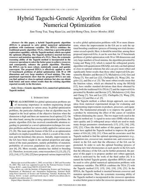 pdf hybrid taguchi genetic algorithm for global numerical optimization