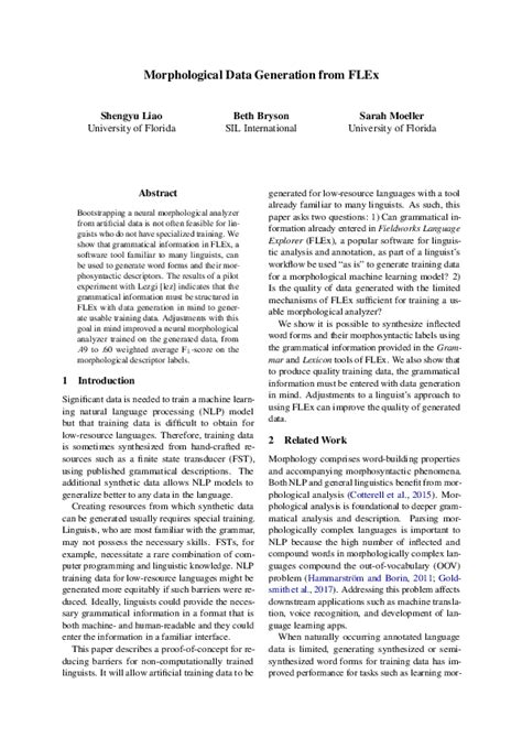 Pdf Morphological Data Generation From Flex