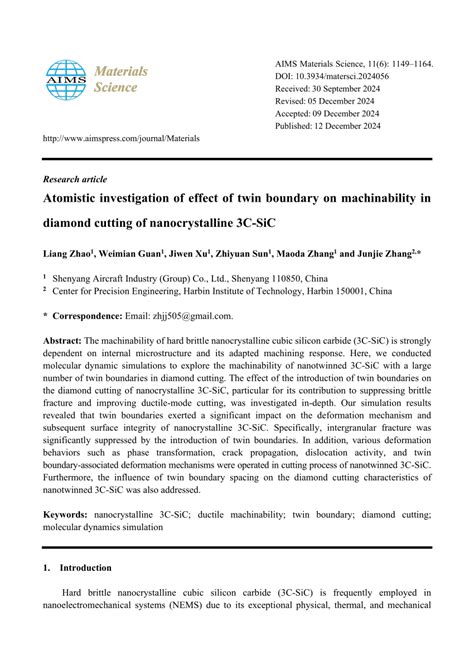 (PDF) Atomistic investigation of effect of twin boundary on machinability in diamond cutting of ...