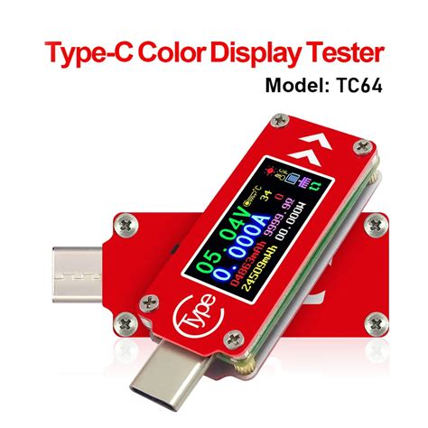 Tc64 C타입 컬러 Usb 테스터 Lcd 디스플레이 Usb 전압계 전류계 전압 전류 측정기 멀티미터 배터리 Pd 충전 파워